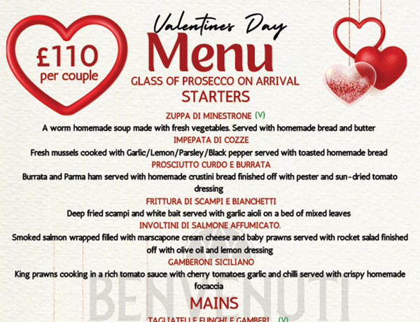Menu - Benvenuti Droitwich